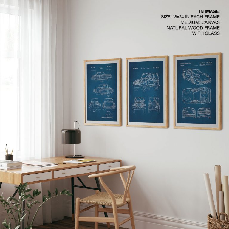 Set of 3 automobile design blueprint - Wall Art, Hanging Wall Decor ...