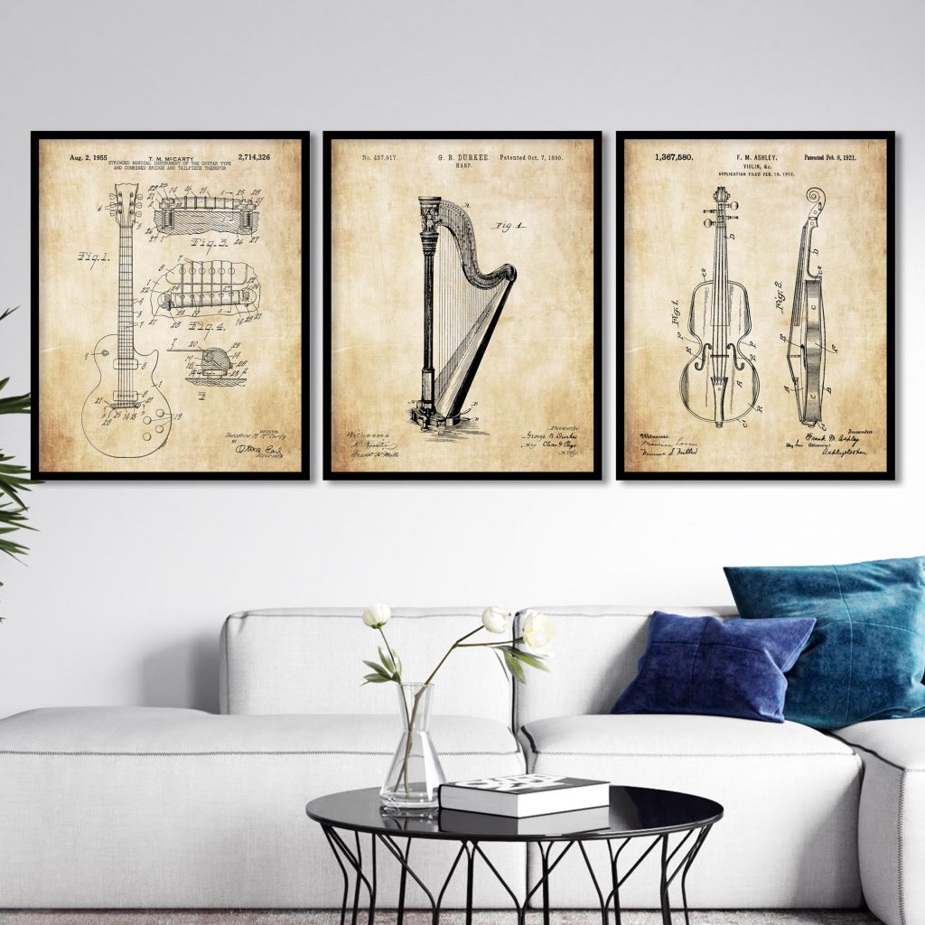 Set of 3 stringed musical instruments vintage - Wall Art, Hanging Wall ...