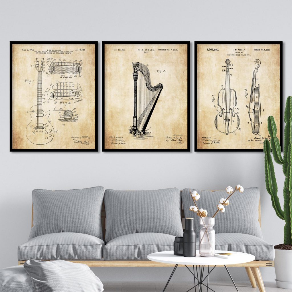 Set of 3 stringed musical instruments vintage - Wall Art, Hanging Wall ...