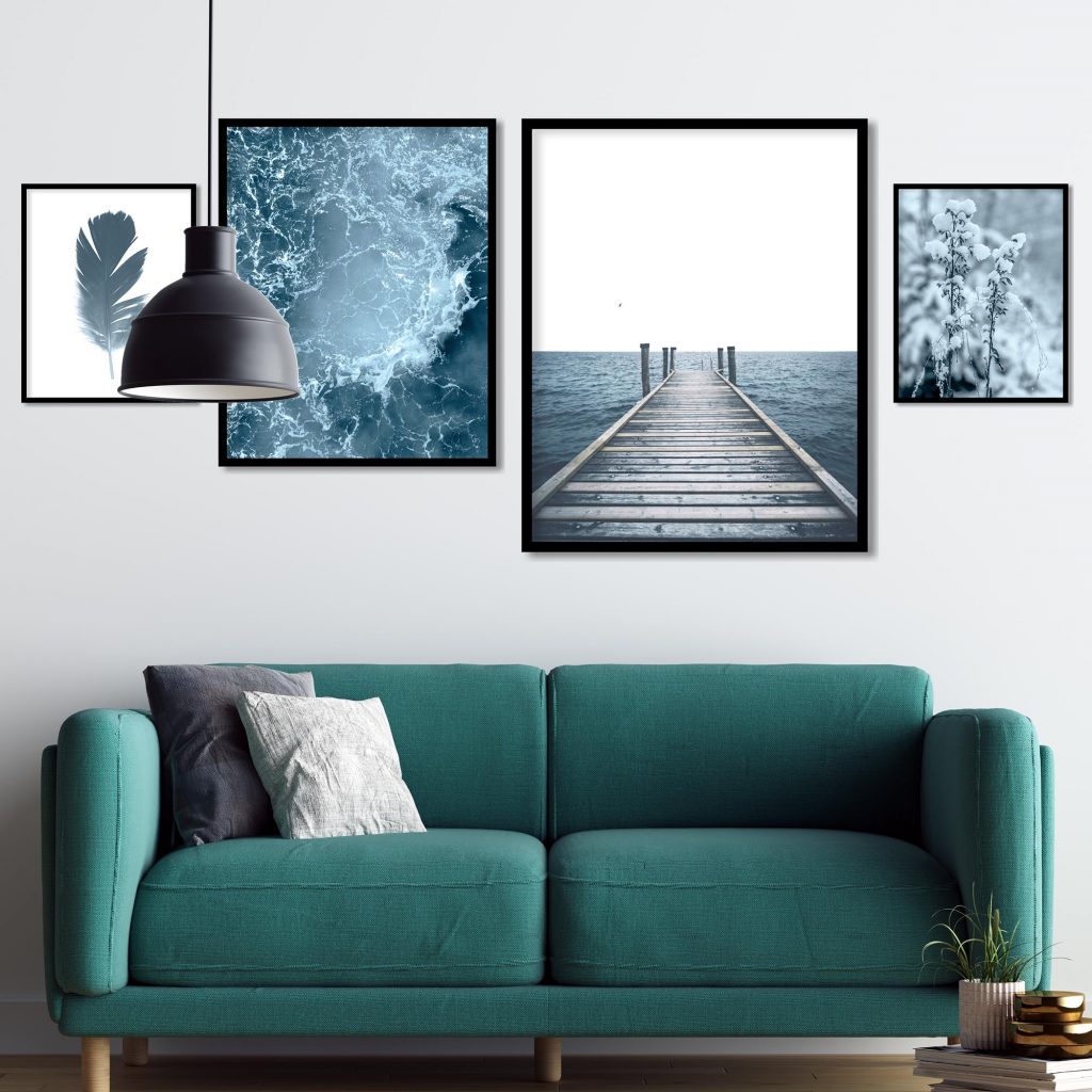 Set of 4 ocean and wooden pier - Wall Art Decor, Framed Painting, Home ...