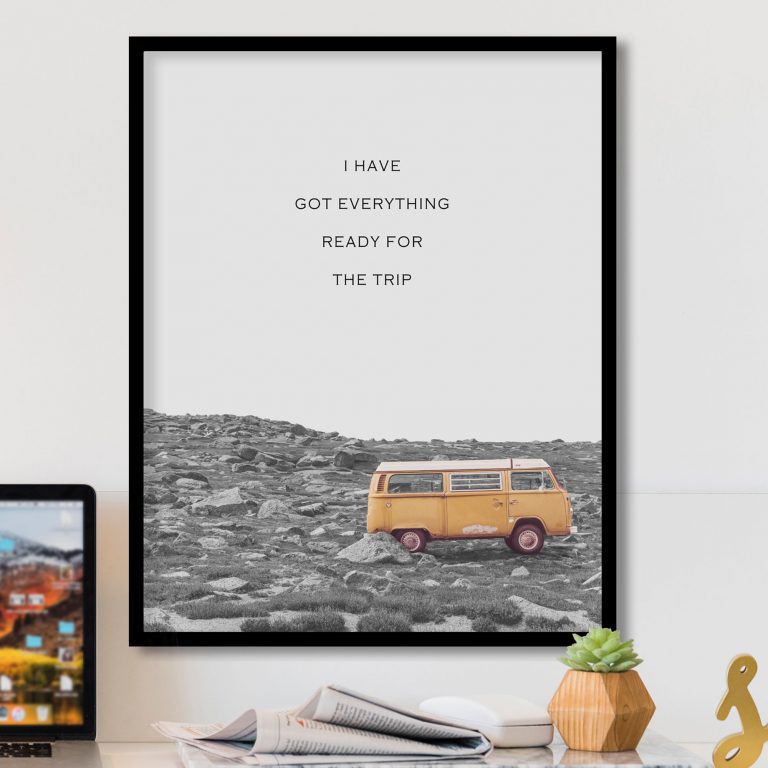 Yellow vintage van landscape - Wall Art, Hanging Wall Decor, Home Decor ...