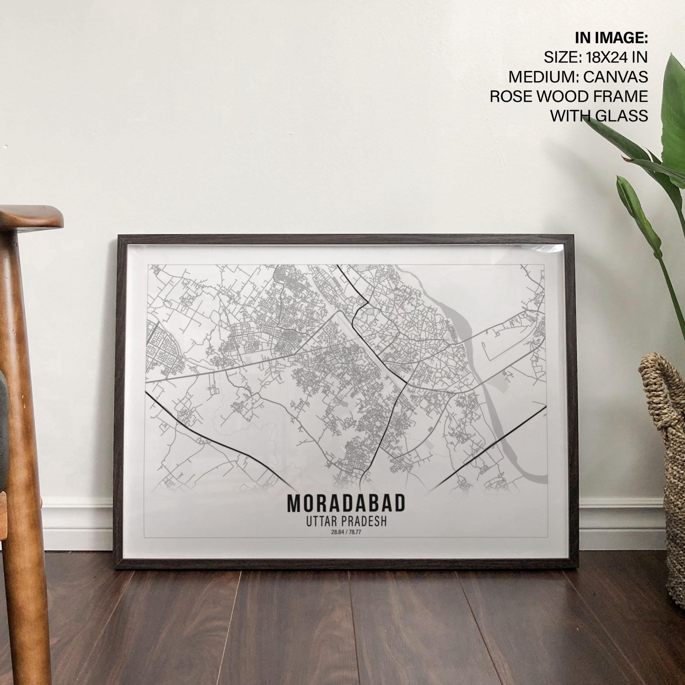 Black poster map of moradabad - Wall Art, Hanging Wall Decor, Home ...