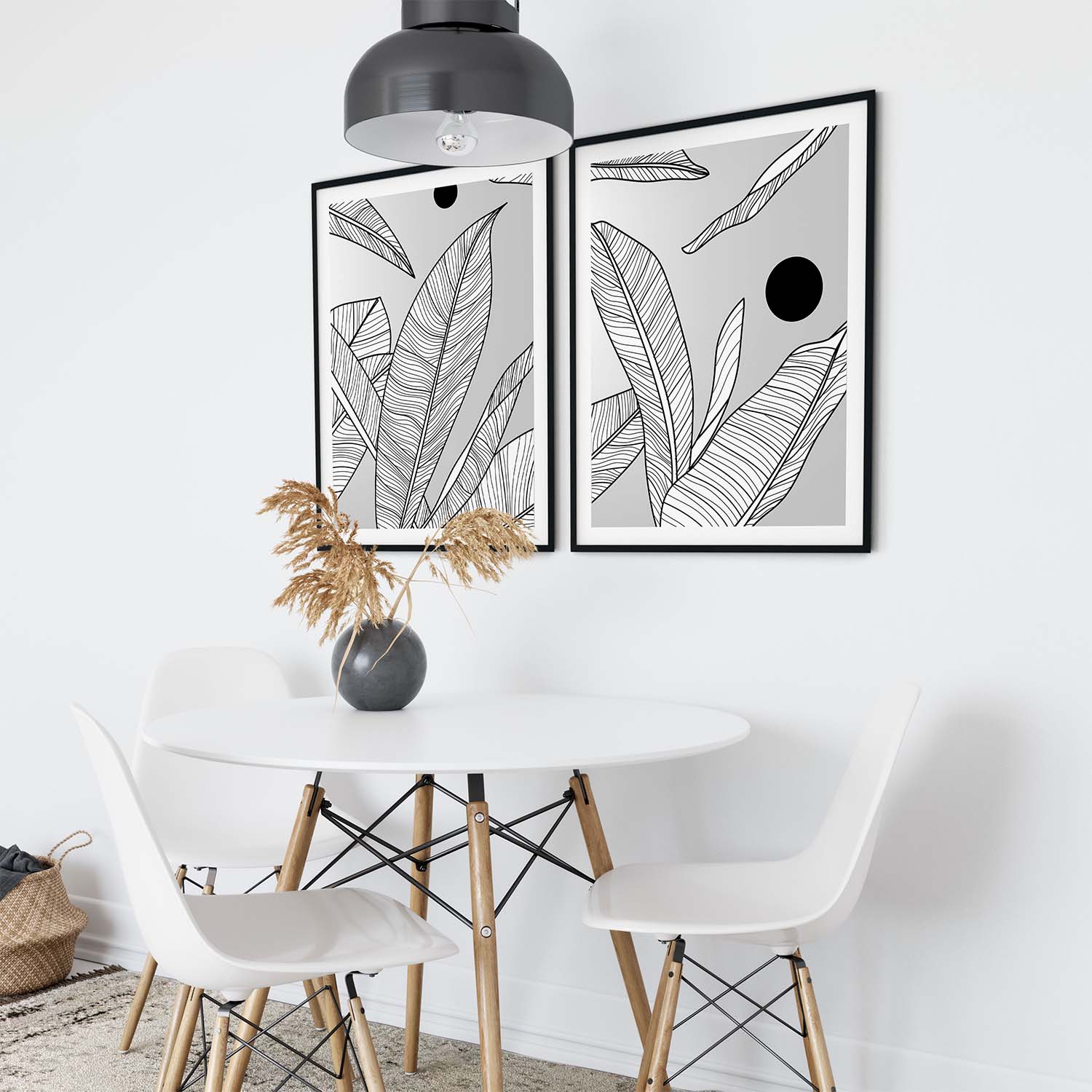 Set of 2 grayscale line drawing leaves #1 - Wall Art, Hanging Wall ...