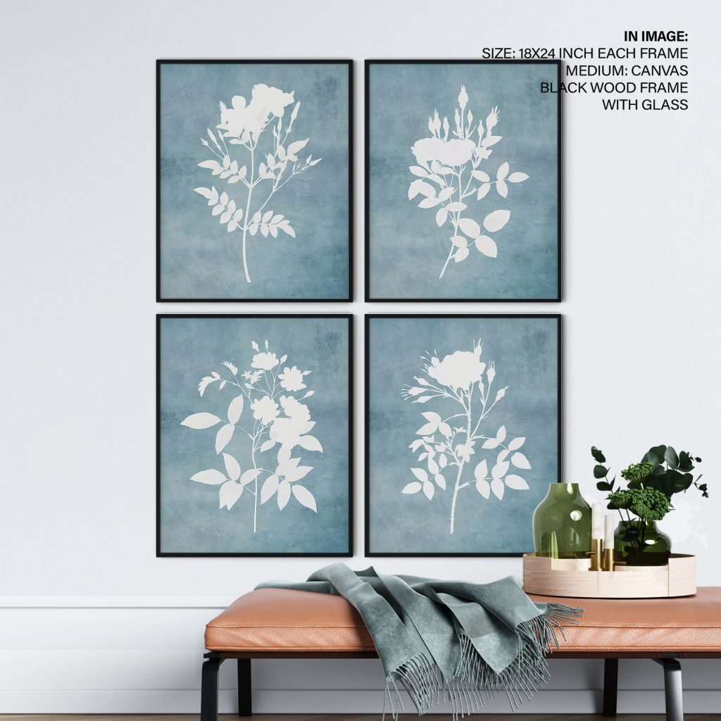 Set of 4 light blue botanical - Wall Art Decor, Framed Painting, Home ...
