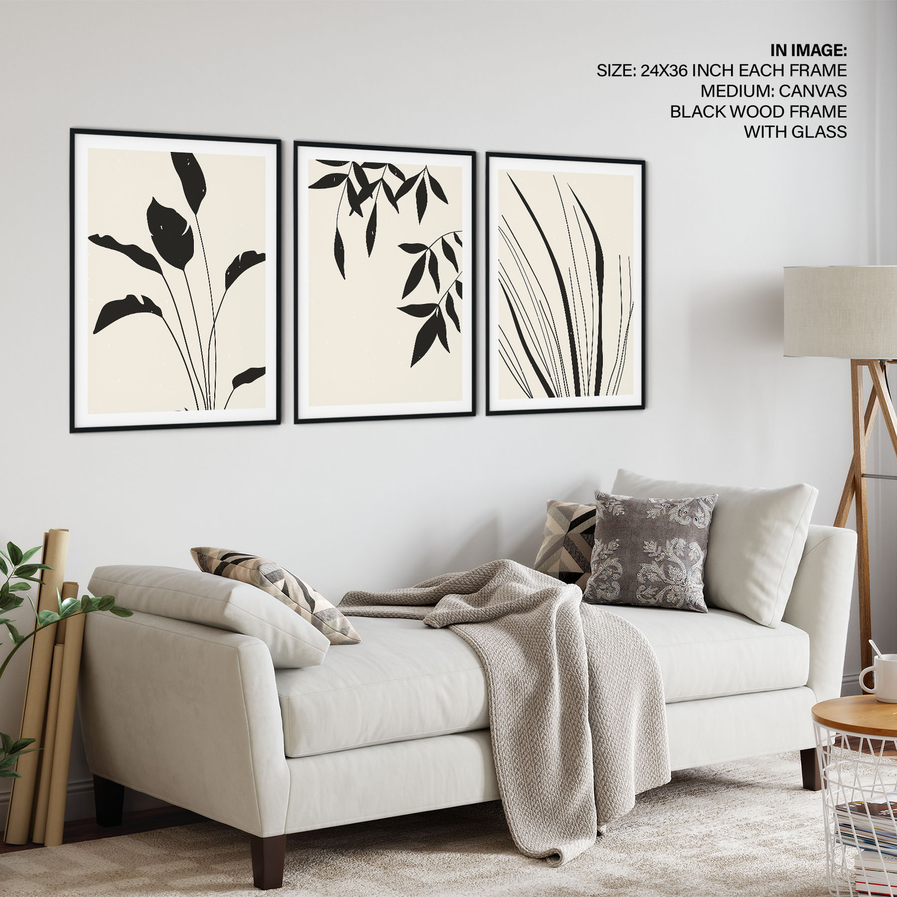 Framed Art | Set of 3 black antsy grass seareed leaves | 50+ Frame ...