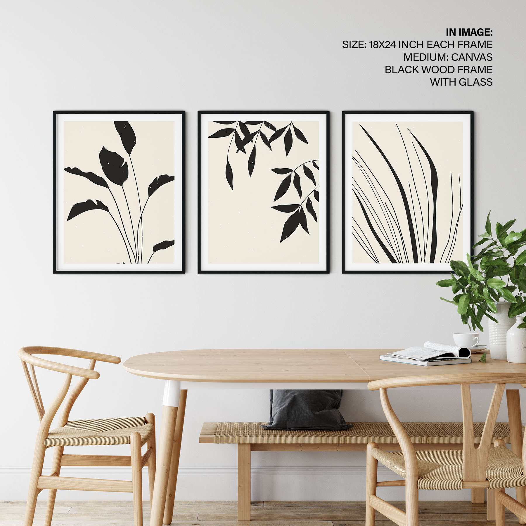 Set of 3 black antsy grass seareed leaves - Wall Art, Hanging Wall ...