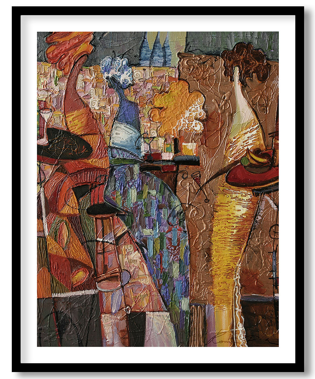 Abstract woman at bar figure painting - Wall Art, Hanging Wall Decor ...