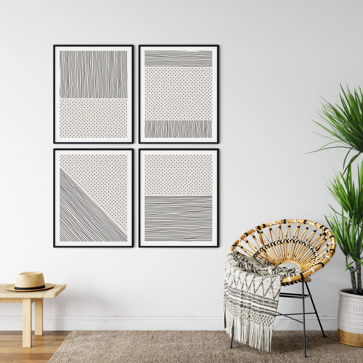 Set of 4 scandinavian line art - Wall Art, Hanging Wall Decor, Home ...