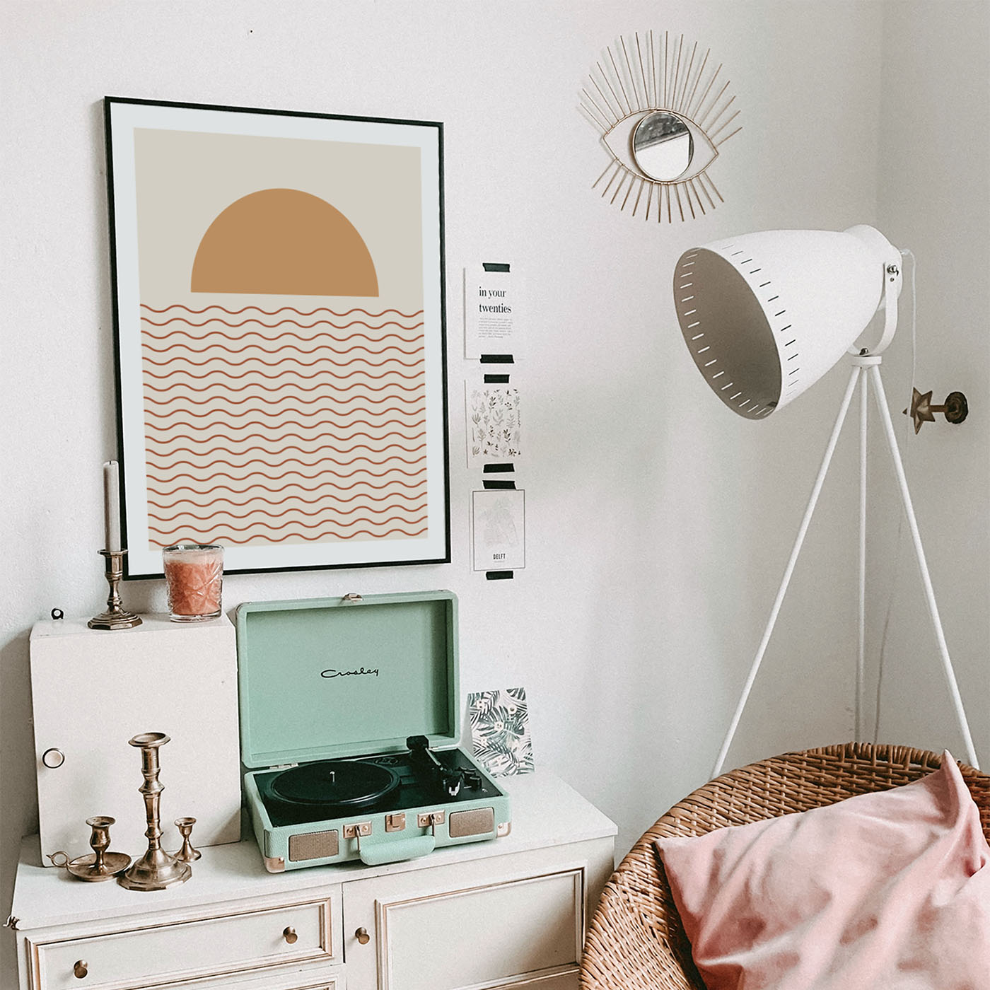 Boho wavy line drawing sunset - Wall Art - Choose Size & Frames, Non ...