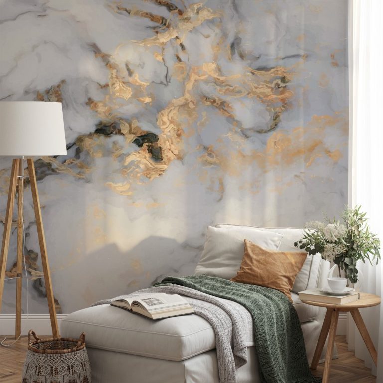 White Marble With Gold Stroke - Wall Mural, PVC free Wall Covering ...