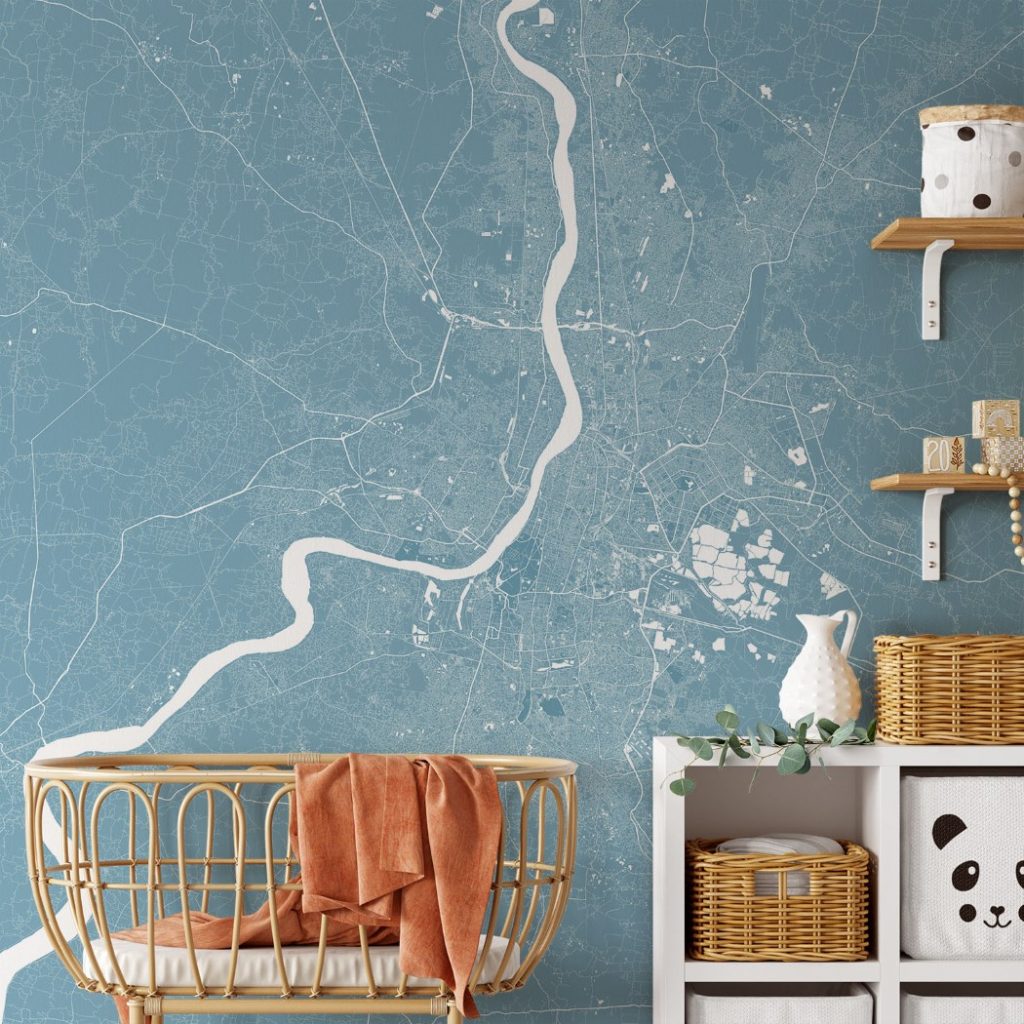 Kolkata Map Wall Mural - Sky blue, Mural Wallpaper, PVC Free, Non-Toxic ...