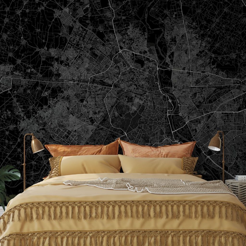 Delhi Map Wall Mural - Dark black, Mural Wallpaper, PVC Free, Non-Toxic ...