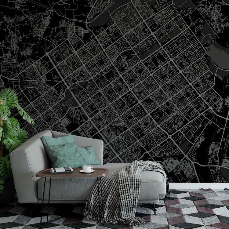 Chandigarh Map Wall Mural - Dark black, Mural Wallpaper, PVC Free, Non ...