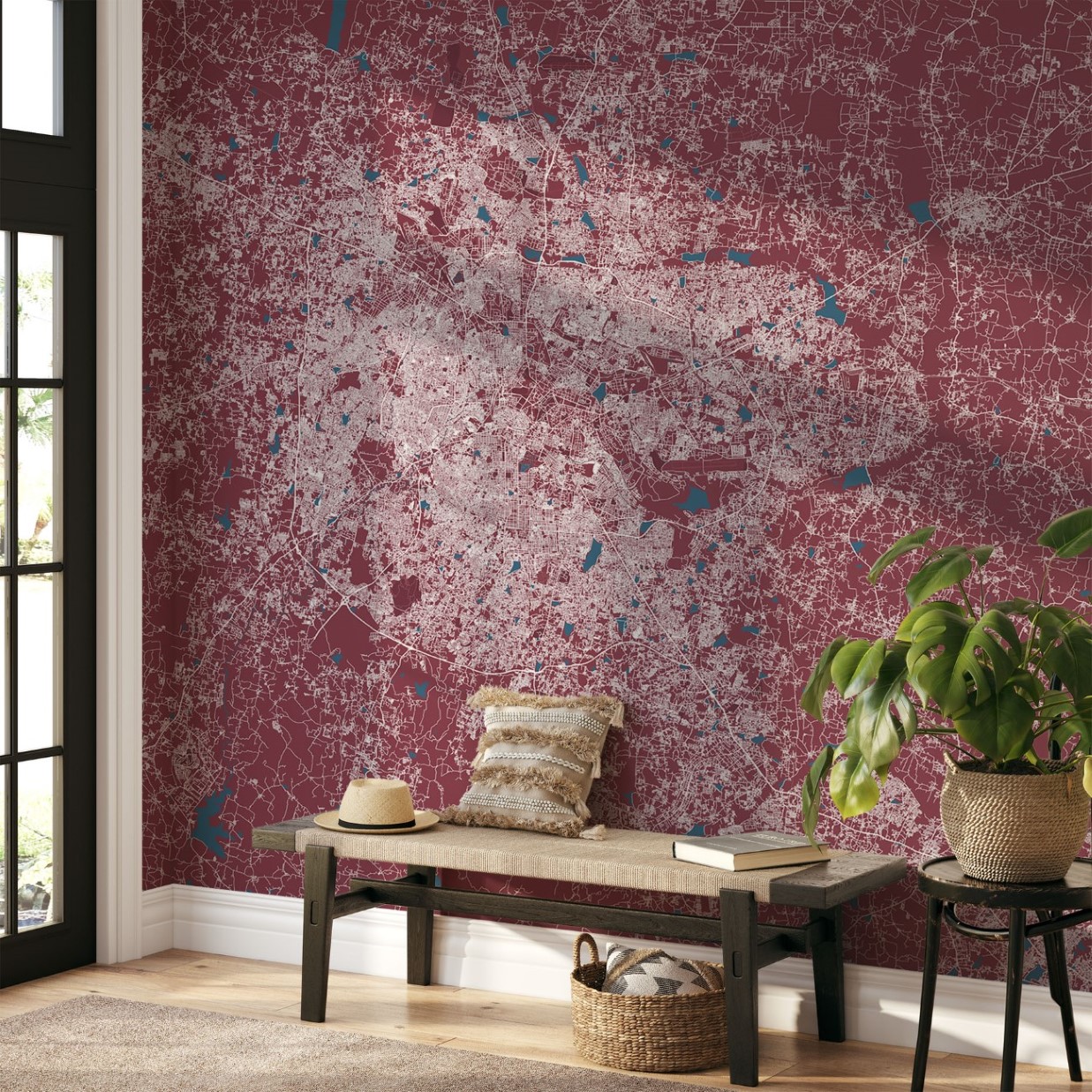 Bangalore Map Wall Mural - Red blue, Mural Wallpaper, PVC Free, Non ...