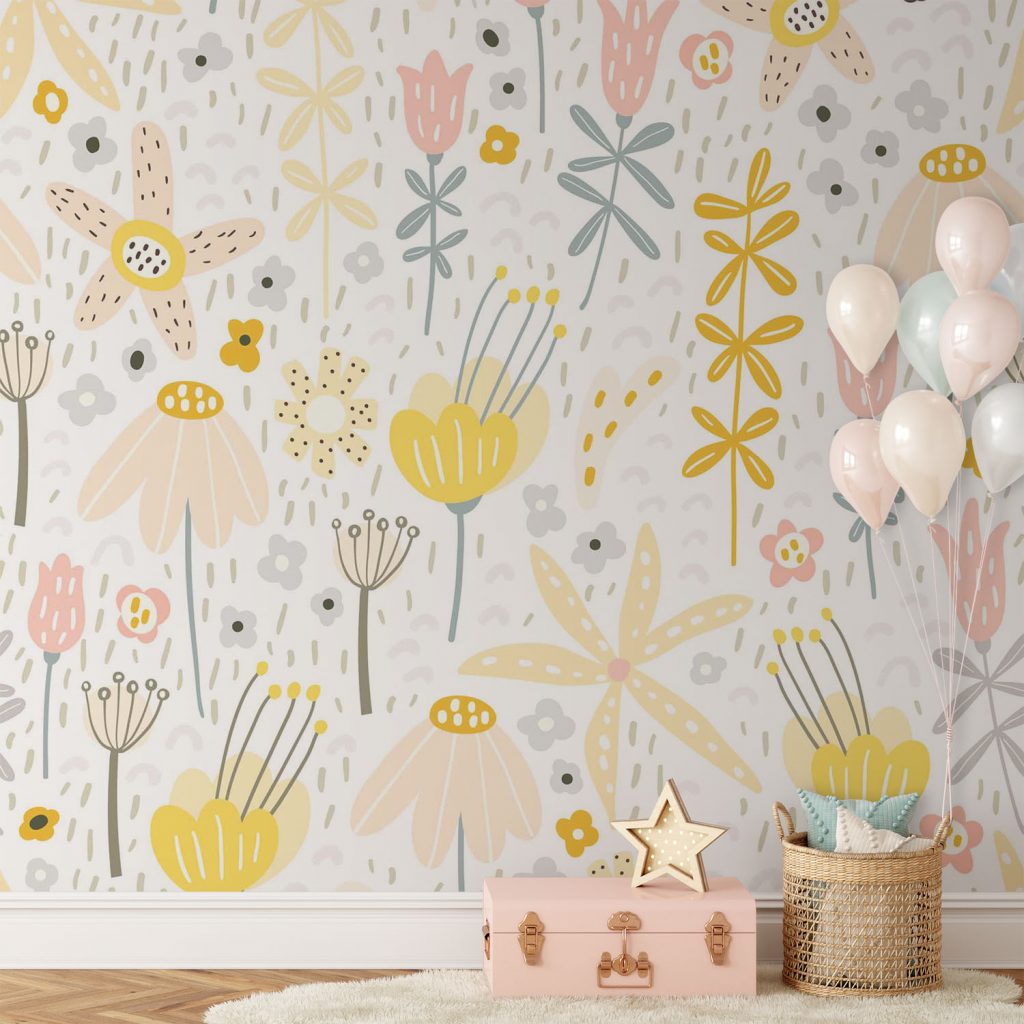 Nursery wild flowers mural - Non Toxic Wall Paper Decor, Home & Office ...