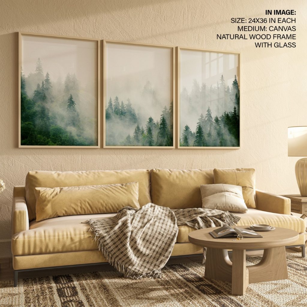 Large Foggy Forest Framed Wall Art (Set of 3), Nature Art, Modern Art ...