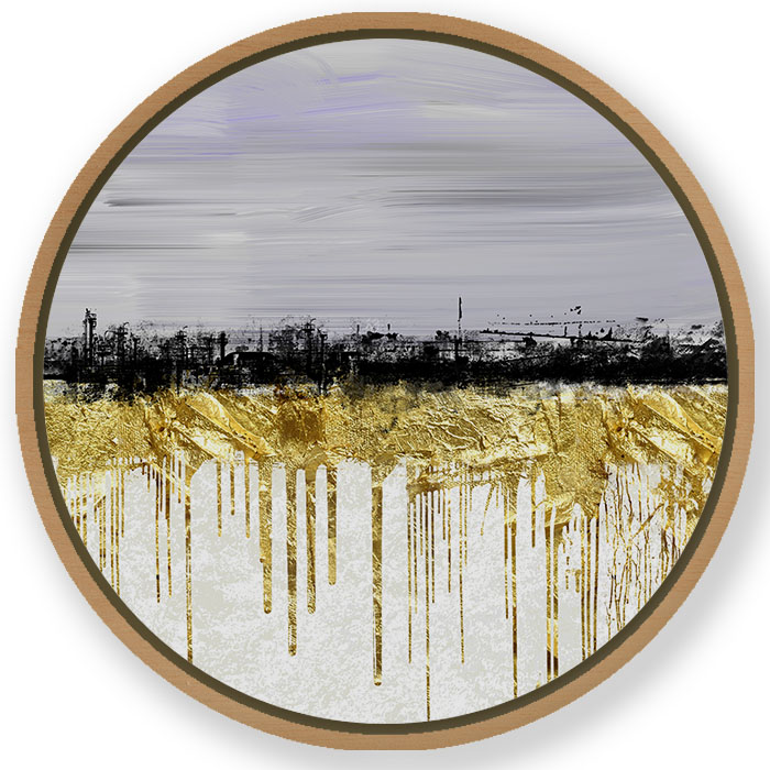 Golden painting - Circular Wooden Frame - Wall Art, Hanging Wall Decor ...