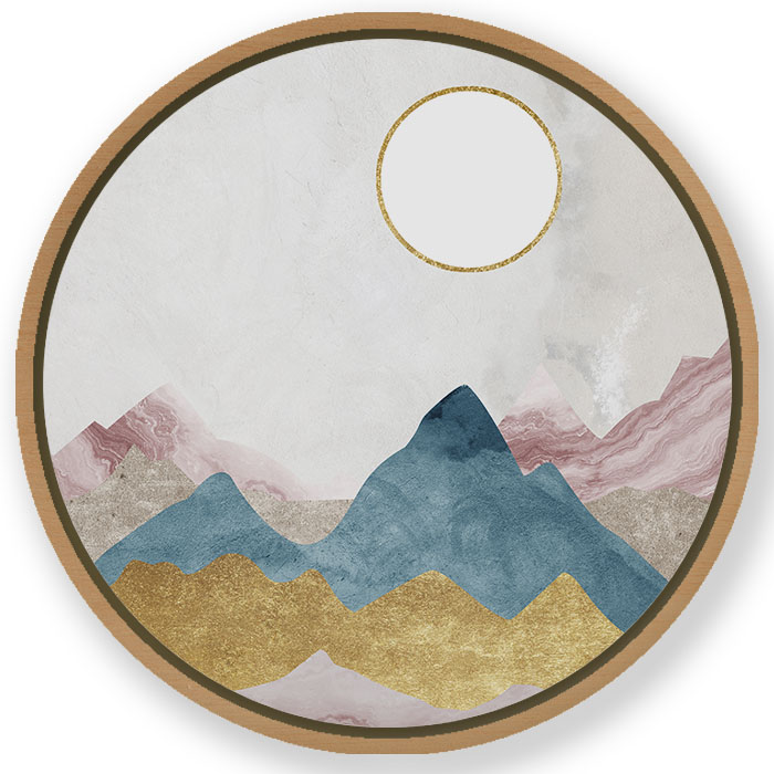 Geometric landscape - Circular Wooden Frame - Wall Art, Hanging Wall ...