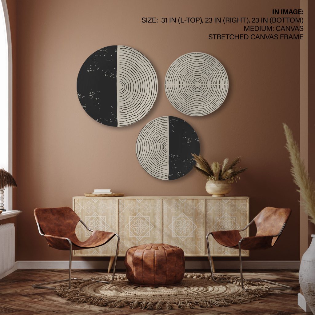 Set of 3 Trendy Outline Abstract - Circular Wooden Frames - Wall Art ...