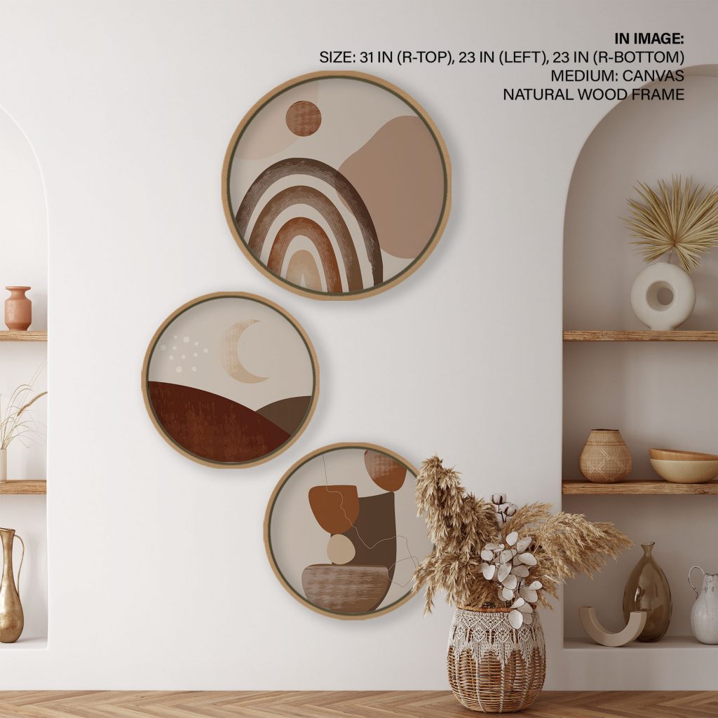 Set of 3 Modern Bohemian Ideal - Circular Wooden Frames - Wall Art ...