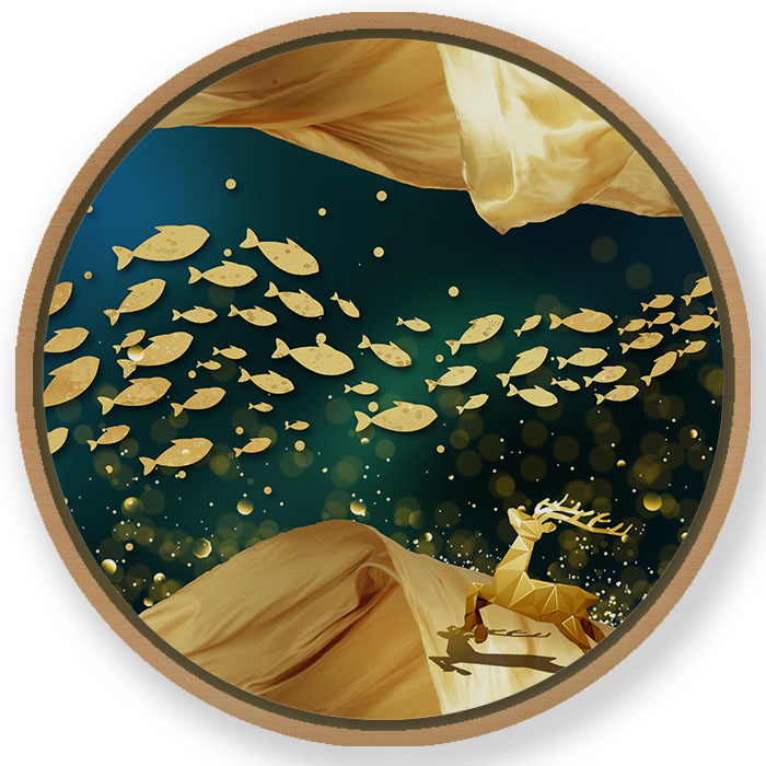 Illustrative golden fishes #151 - Circular Wooden Frame - Wall Art ...