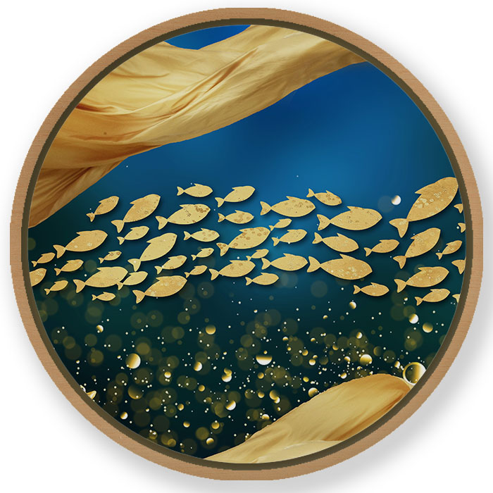 Illustrative golden fishes #152 - Circular Wooden Frame - Wall Art ...