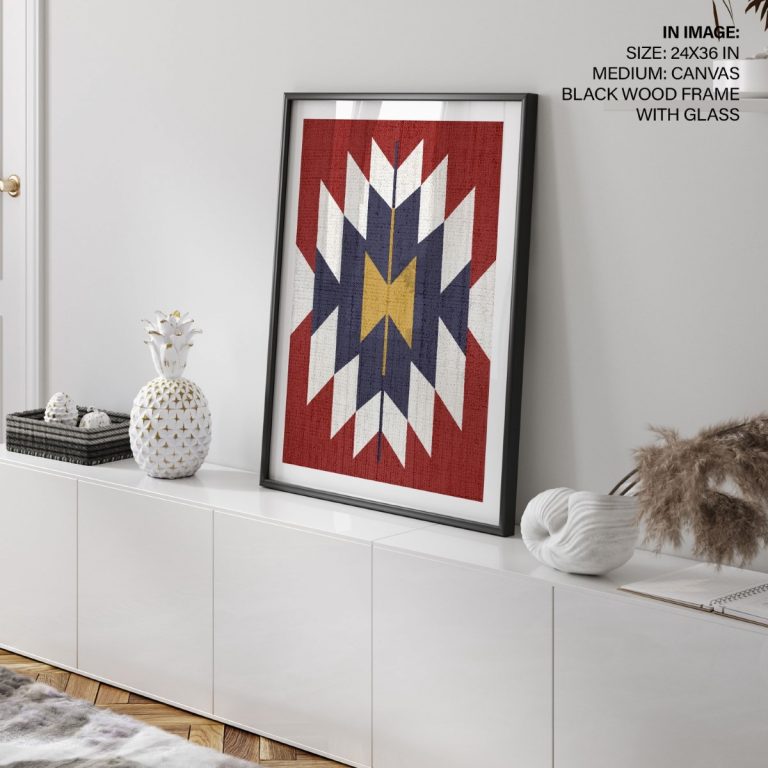 Aztec Print, Western Art Decor, Mexican Rug, Mexico, Tribal, Red Blue ...