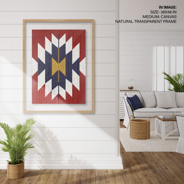 Aztec Print, Western Art Decor, Mexican Rug, Mexico, Tribal, Red Blue ...