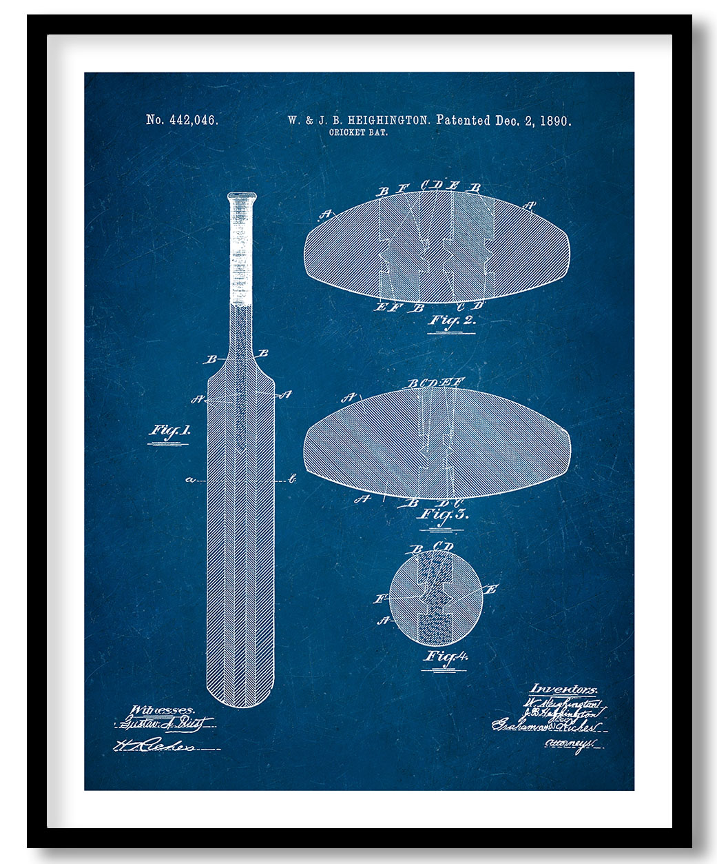 Cricket bat 1890 blueprint - Wall Art Decor, Framed Painting, Home ...