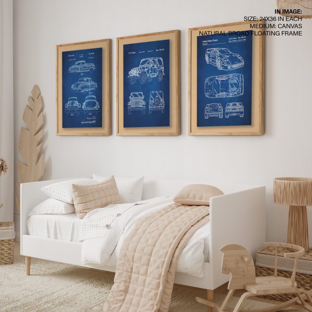Set of 3 automobile design blueprint - Wall Art, Hanging Wall Decor ...