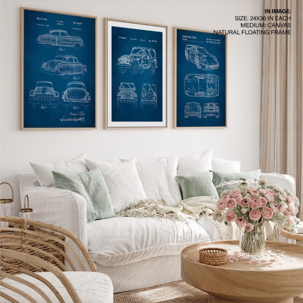 Set of 3 automobile design blueprint - Wall Art, Hanging Wall Decor ...
