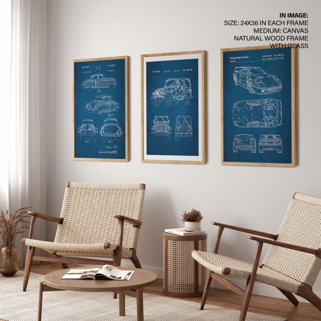 Set of 3 automobile design blueprint - Wall Art, Hanging Wall Decor ...