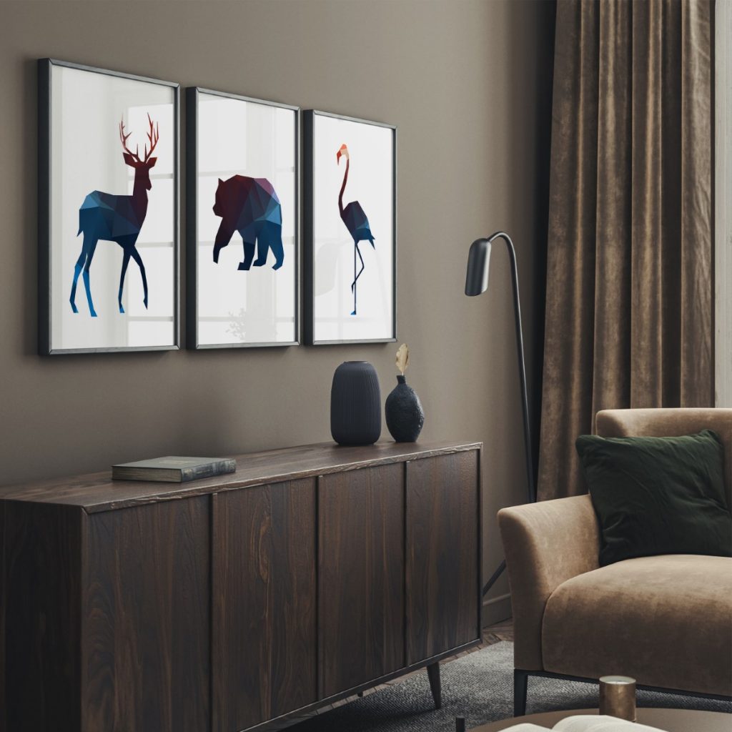 Set of 3 geometric animal - Wall Art, Hanging Wall Decor, Home Decor ...