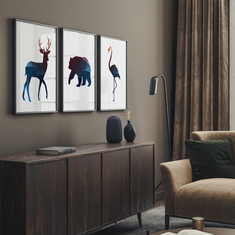 Set of 3 geometric animal - Wall Art, Hanging Wall Decor, Home Decor ...