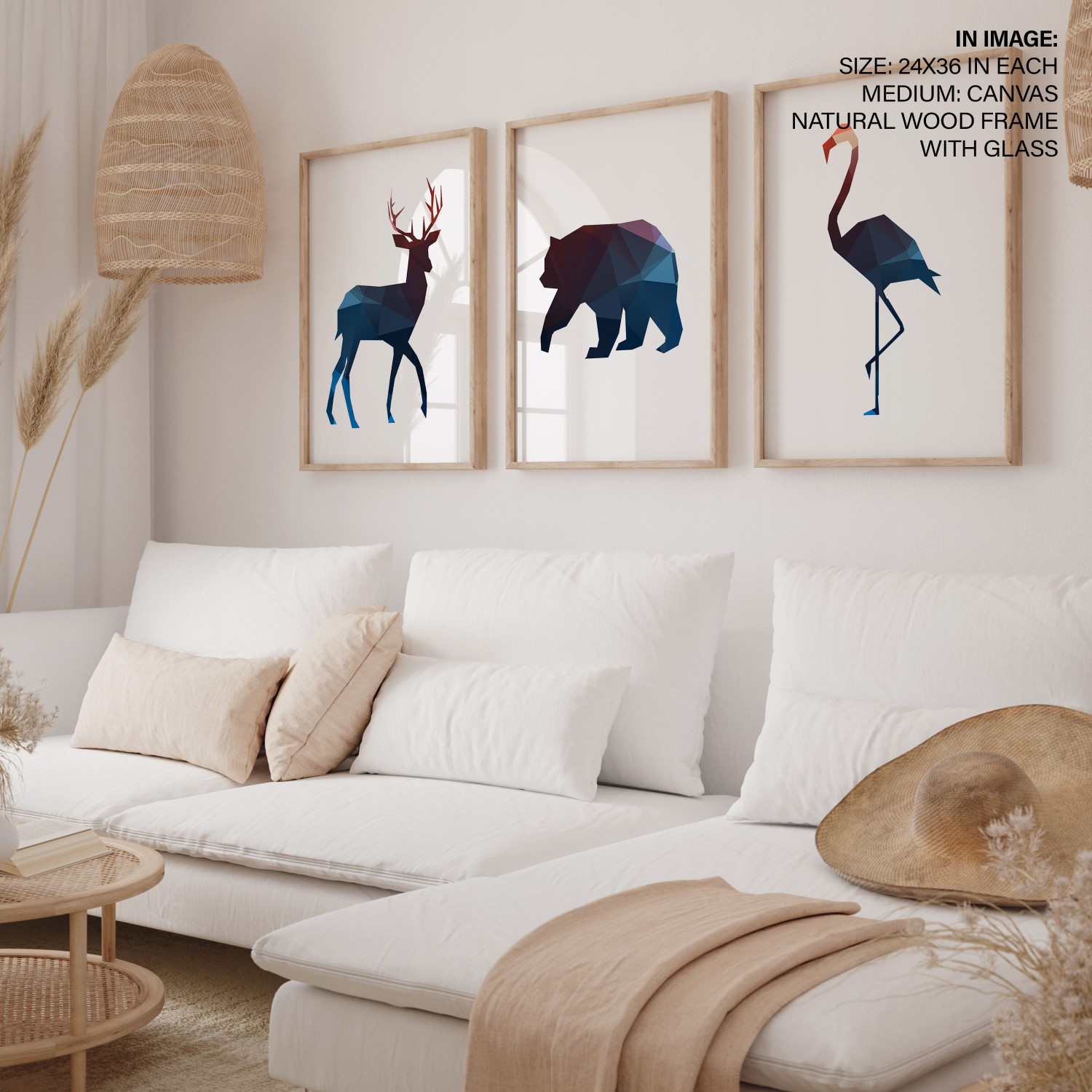 Set of 3 geometric animal - Wall Art, Hanging Wall Decor, Home Decor ...