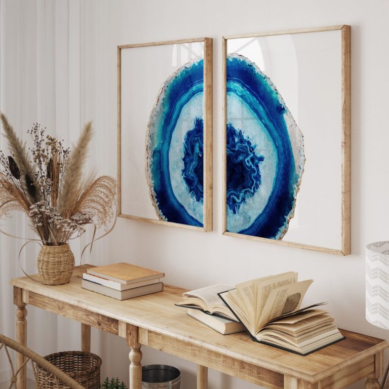 Agate Wall Art, Set of Two Frames, Blue Agate Print, Mineral Poster ...