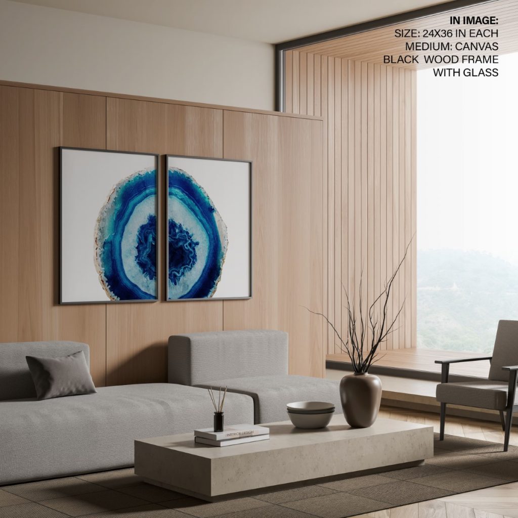 Agate Wall Art, Set of Two Frames, Blue Agate Print, Mineral Poster ...