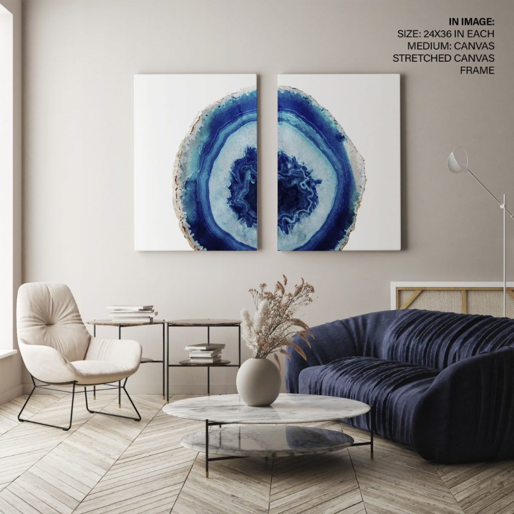 Agate Wall Art, Set of Two Frames, Blue Agate Print, Mineral Poster ...