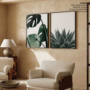 Monstera, Succulent Leaves Framed Wall Art (Set of 2), Botanical Art ...
