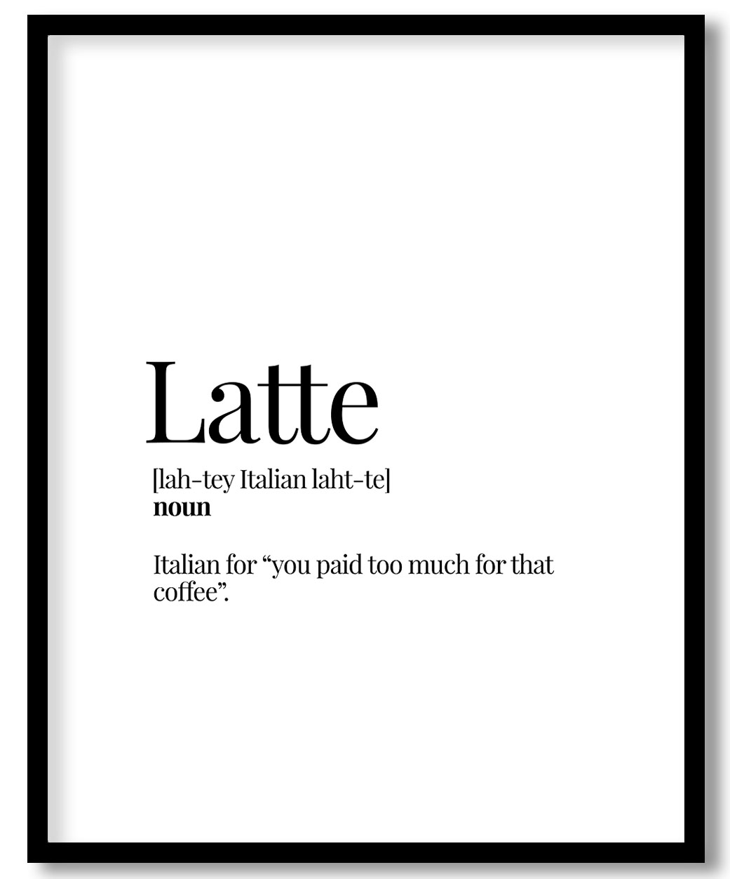 Latte - Funny Dictionary Definition - Food series - Wall Decor, Framed ...