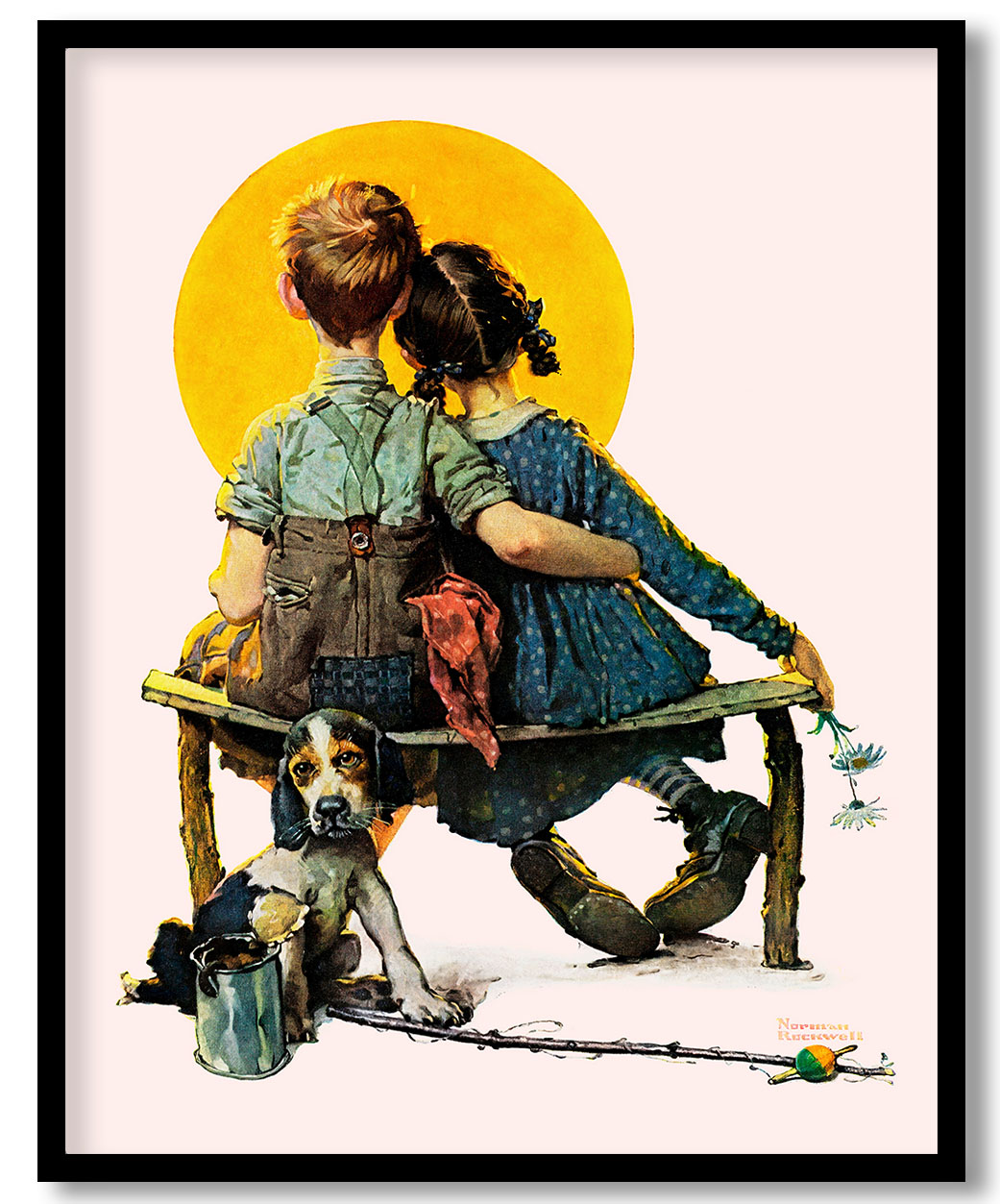 Boy and girl gazing at the moon by Norman Rockwell (1926) - Wall Art Decor, Framed Painting ...