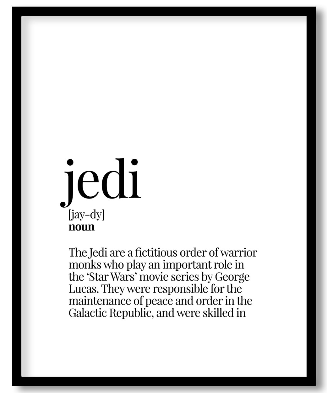 Jedi - Funny Dictionary Definition Wall Decor, Framed Art for nerds ...