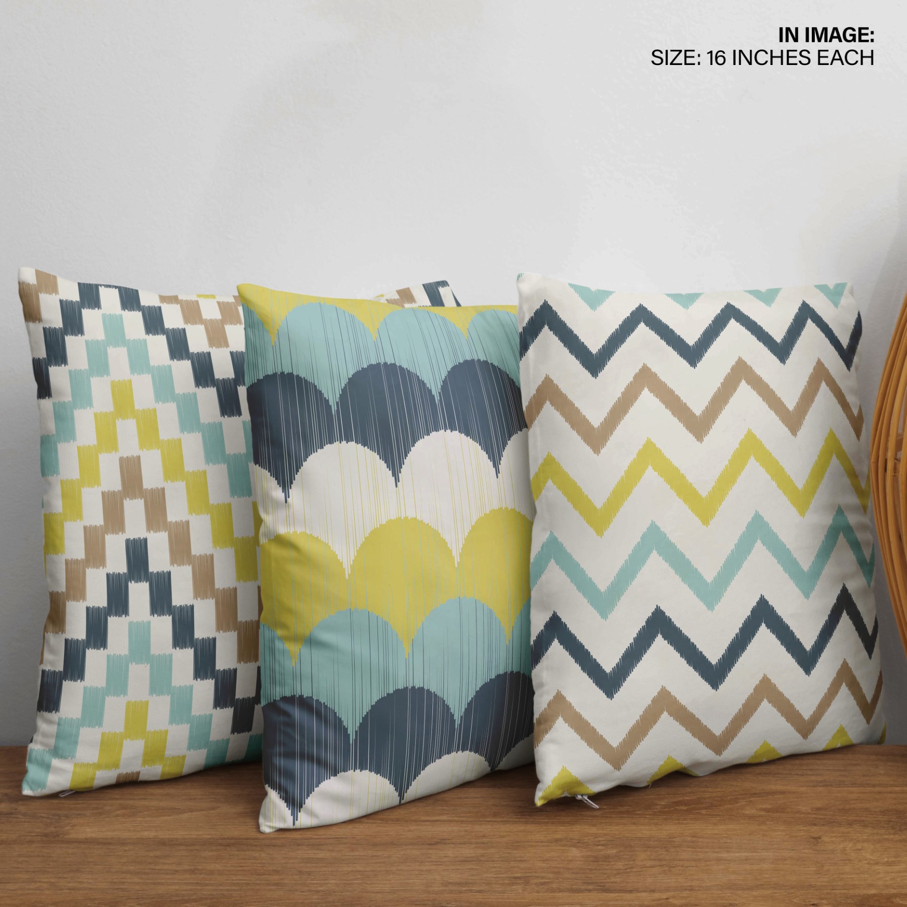 Throw Pillow Cushion Covers - Set of 3 colorful wagging pattern cushion ...