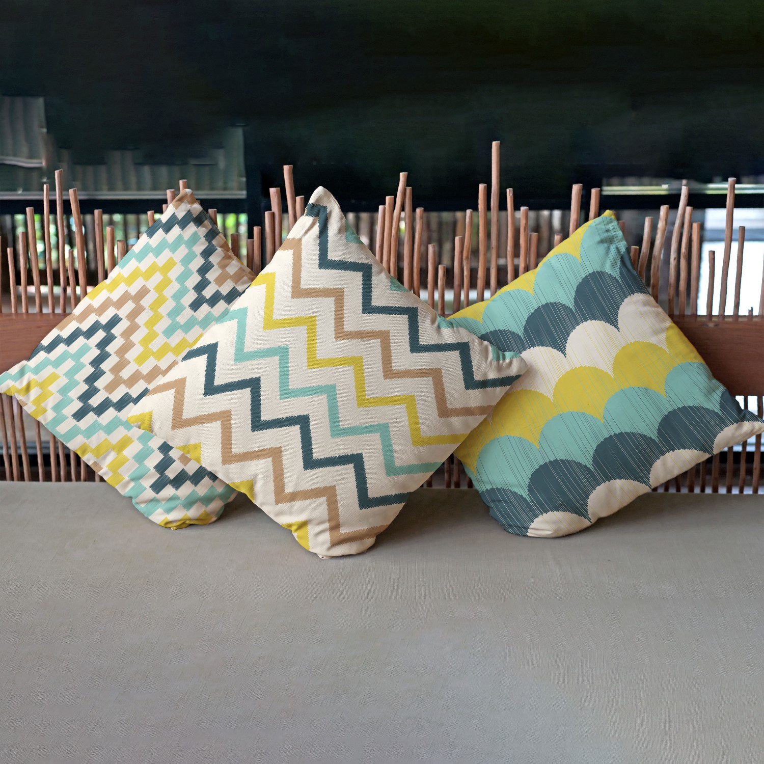 Throw Pillow Cushion Covers - Set of 3 colorful wagging pattern cushion ...