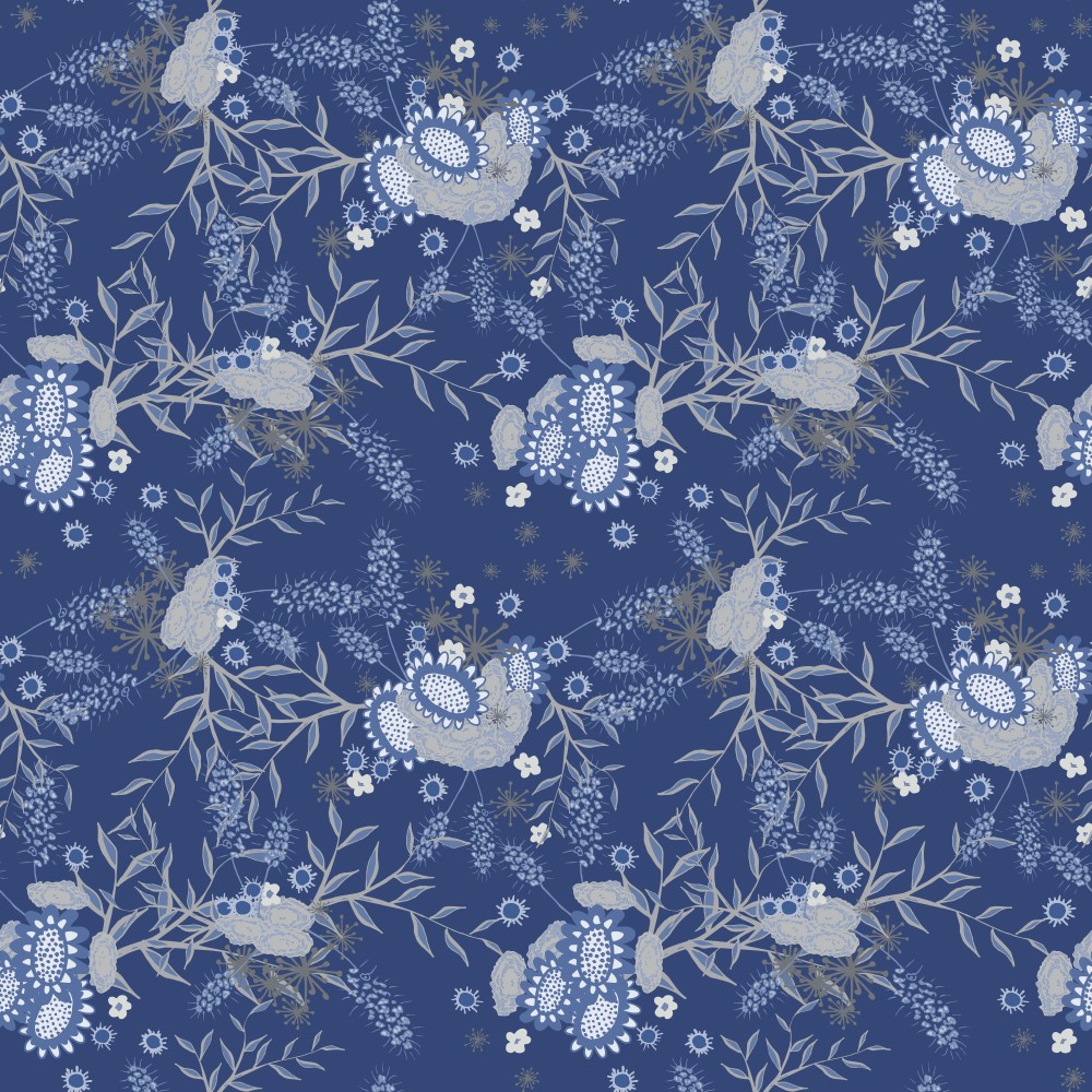 Blue retro rustic floral - Wall Murals, Wall Paper Decor, Home Decor ...