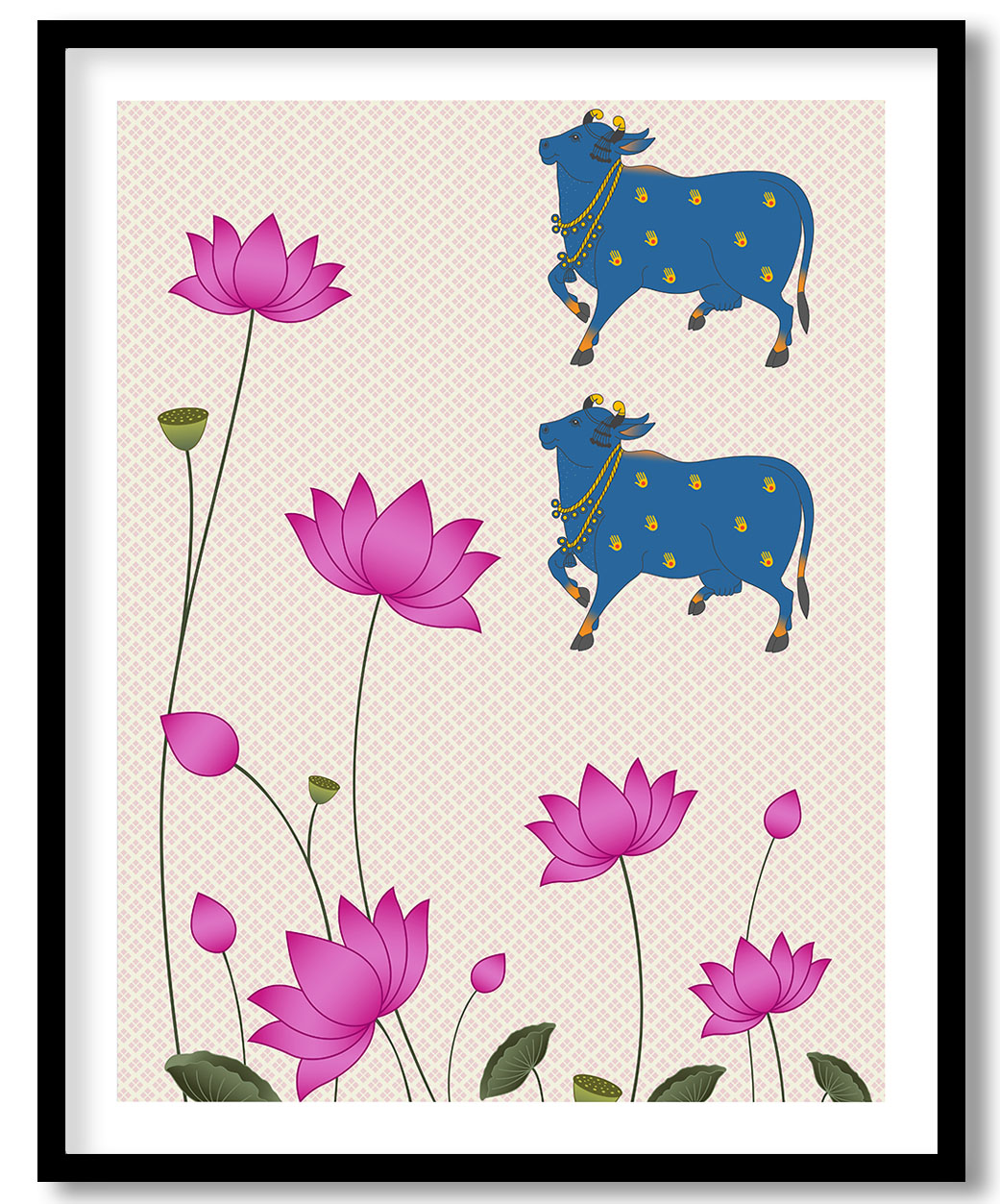 Pichwai painting of beautiful lotus and cows - Wall Art, Hanging Wall ...