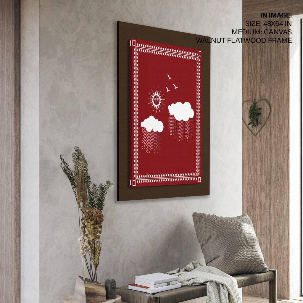 Warli painting of sun and clouds in rainy season - Wall Art, Hanging ...