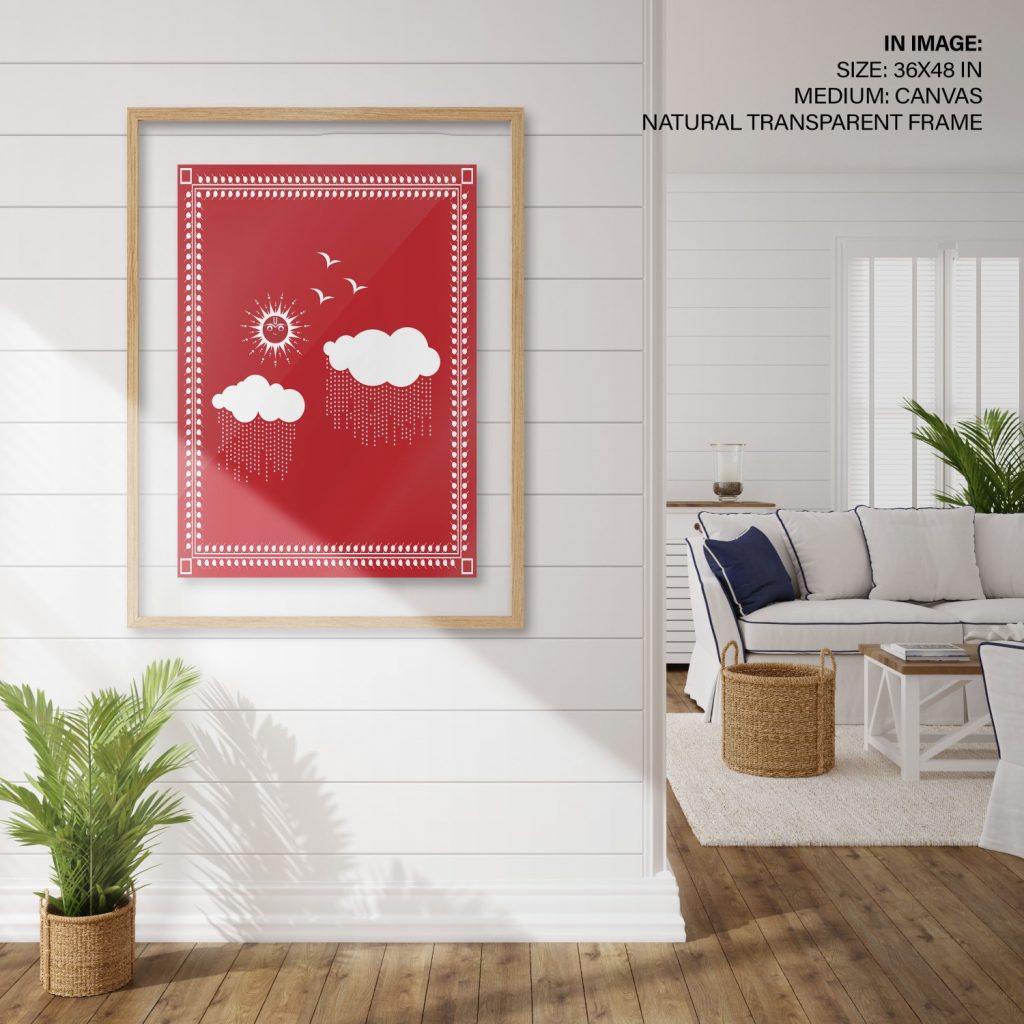 Warli painting of sun and clouds in rainy season - Wall Art, Hanging ...