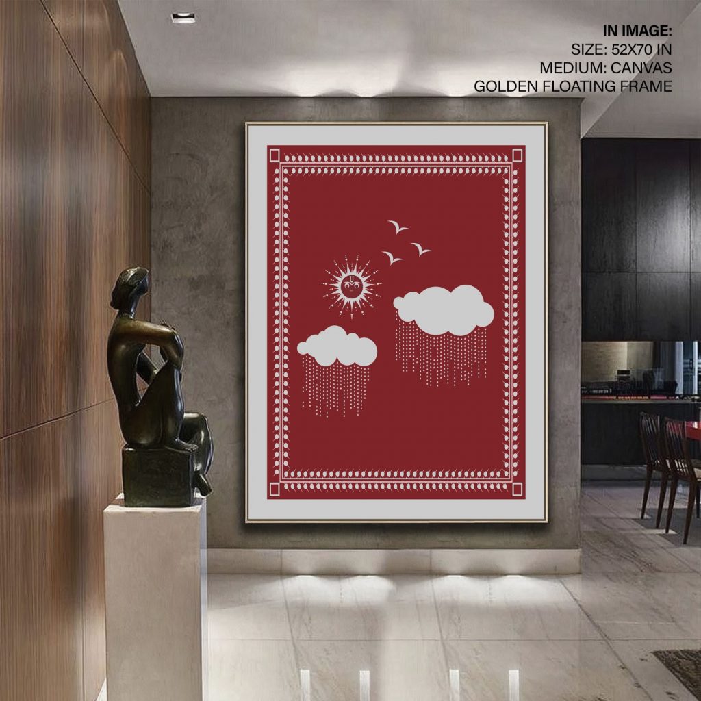 Warli painting of sun and clouds in rainy season - Wall Art, Hanging ...