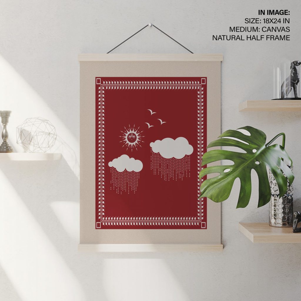 Warli painting of sun and clouds in rainy season - Wall Art, Hanging ...